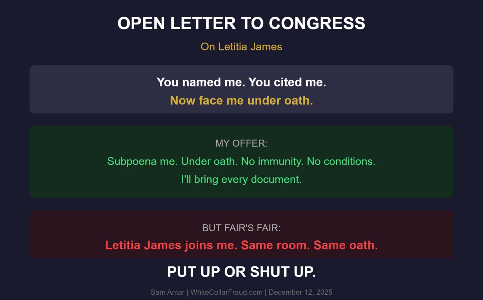 Letitia James: Open Letter to Congress—Investigate Me Under Oath ...